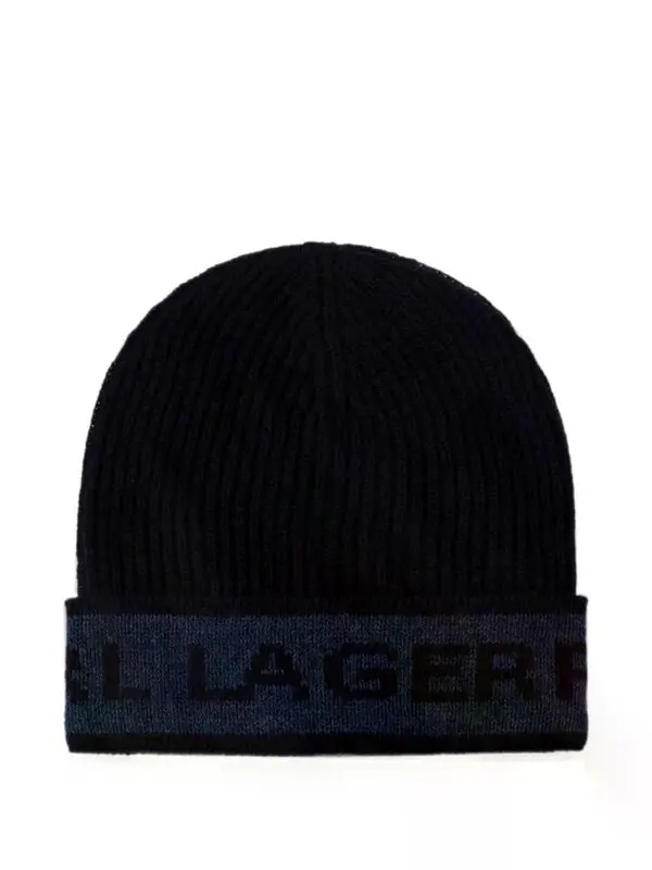 Karl Lagerfeld Ribbed Knit Logo Intarsia Beanie Hat - Blue