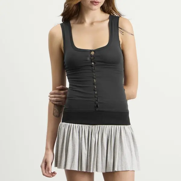 Gimaguas Oscar Button-front Ribbed Knit Tank - Black