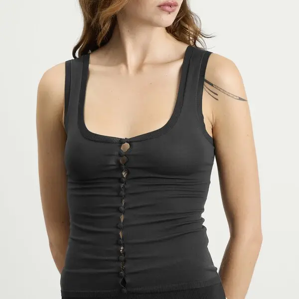 Gimaguas Oscar Button-front Ribbed Knit Tank - Black
