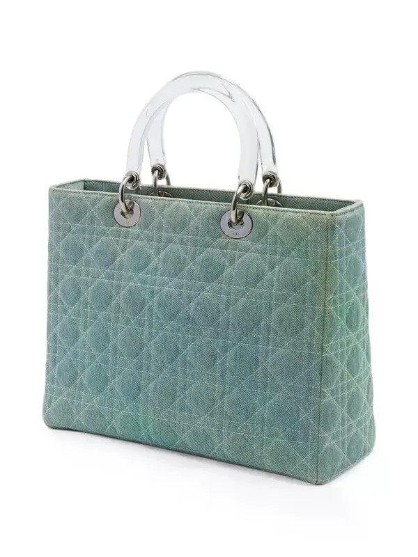 Dior 2003 Large Denim Cannage Acrylic Handles Lady Satchel - Blue