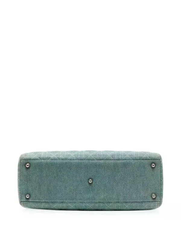 Dior 2003 Large Denim Cannage Acrylic Handles Lady Satchel - Blue