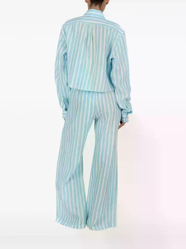 PARAMIDONNA Striped Linen Cropped Shirt