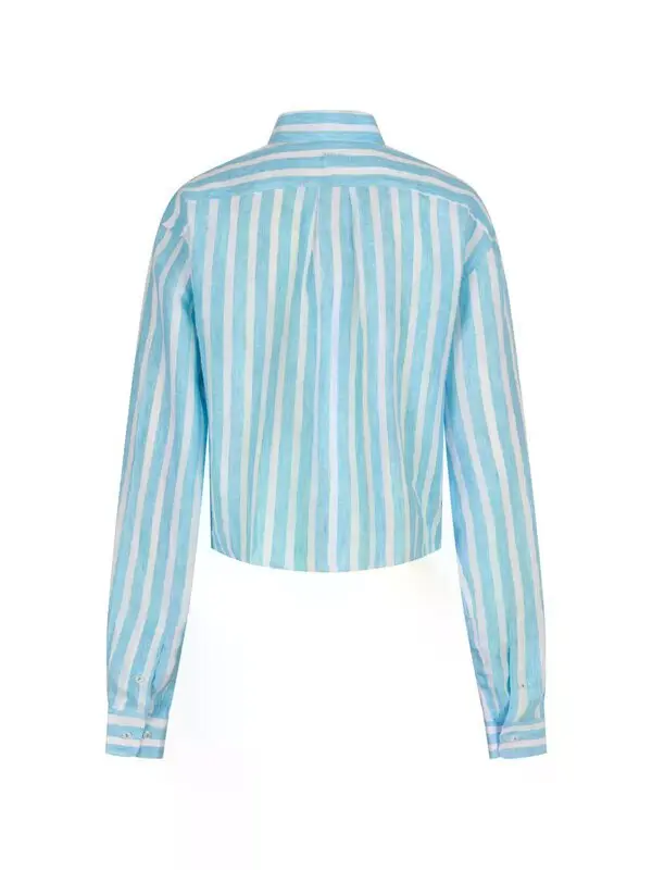 PARAMIDONNA Striped Linen Cropped Shirt