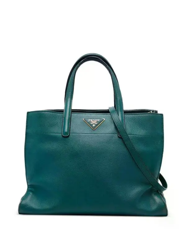 Prada 2013-2015 Saffiano Soft Triple Pocket Tote Satchel - Green