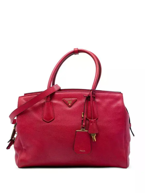 Prada Vitello Daino Zip Top Convertible Tote Satchel