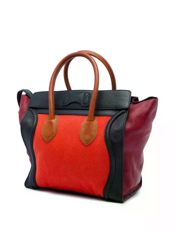 Celine Mini Multicolor Canvas And Leather Luggage Tote Bag - Red