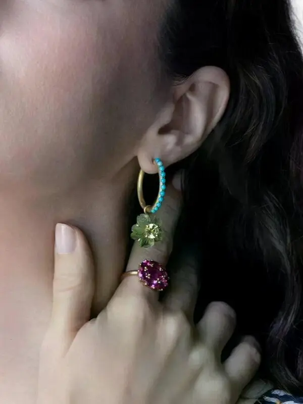 Irene Neuwirth Peridot And Chrysoberyl Flower Earrings
