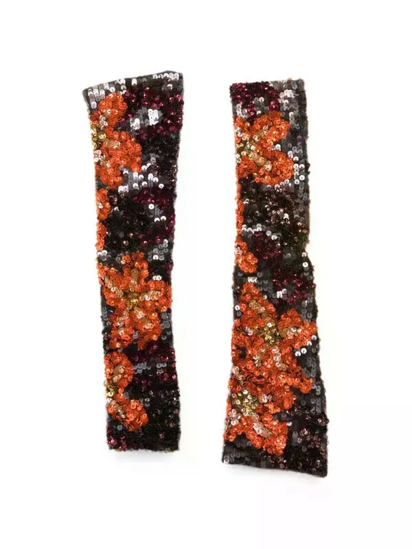 P.a.r.o.s.h Sequin Embellished Floral Pattern Gloves - Brown