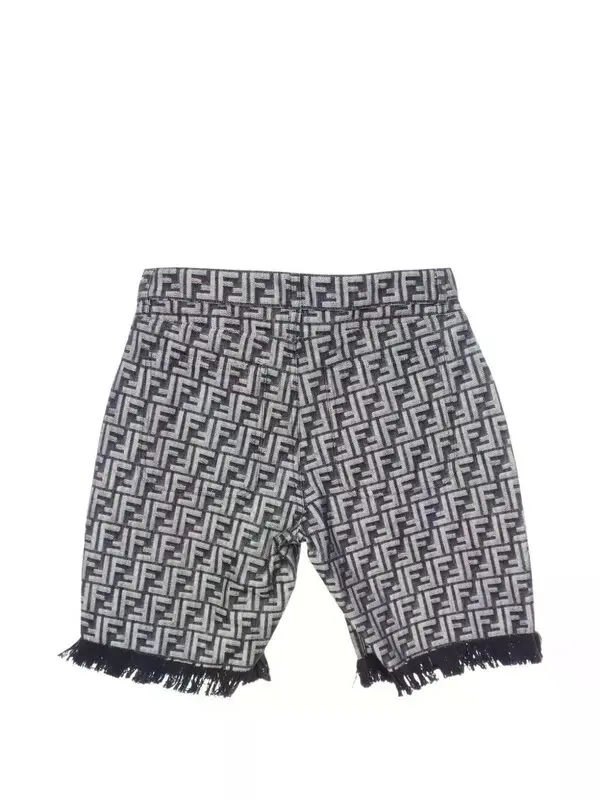 Fendi Zucca Monogram Denim Shorts With Fringe