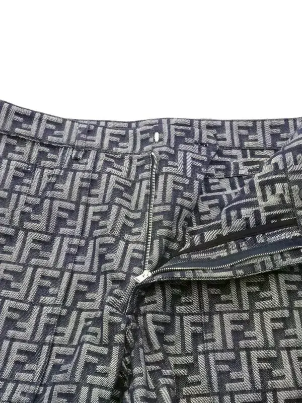 Fendi Zucca Monogram Denim Shorts With Fringe