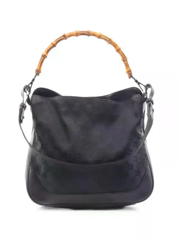 Gucci 2000s Bamboo Gg Canvas Shoulder Bag - Black