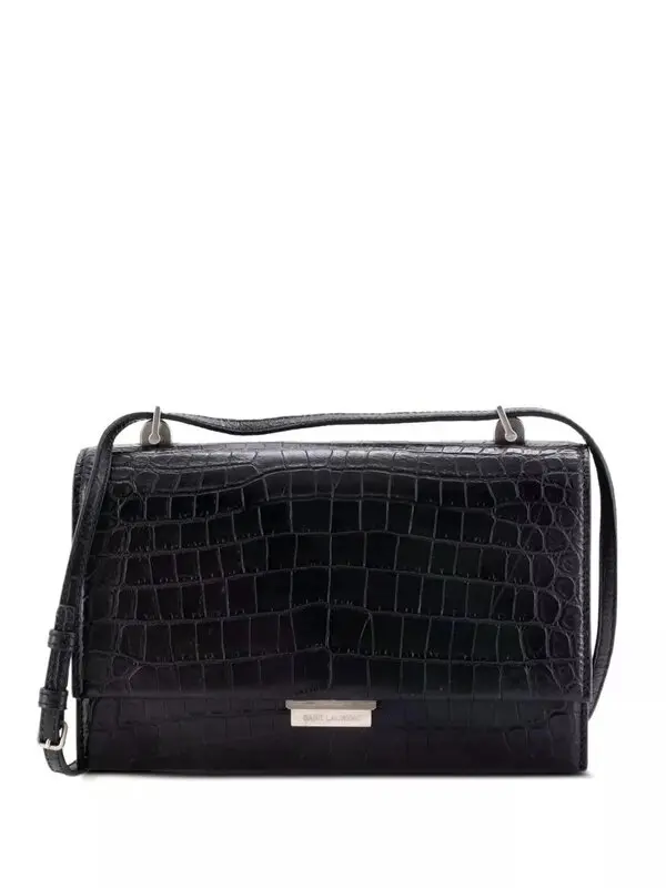 Saint Laurent Babylone Crocodile Embossed Leather Small Crossbody Bag - Black