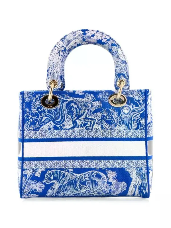 Dior Lady D-lite Bag Embroidered Canvas Medium Satchel - Blue