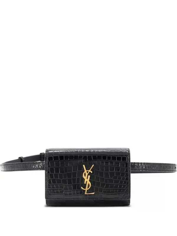 Saint Laurent Classic Monogram Kate Crocodile Embossed Leather Mini Belt Bag - Black