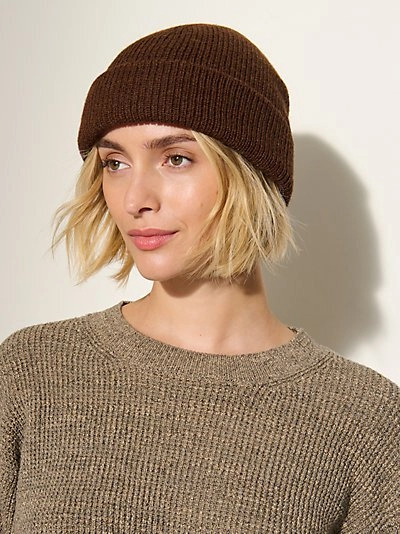 Overland Double Knit Baby Alpaca Wool Beanie - Brown Heather