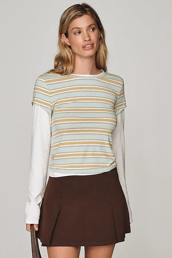 Anthropologie Evan Long-sleeve Twofer Top - Blue Stripe