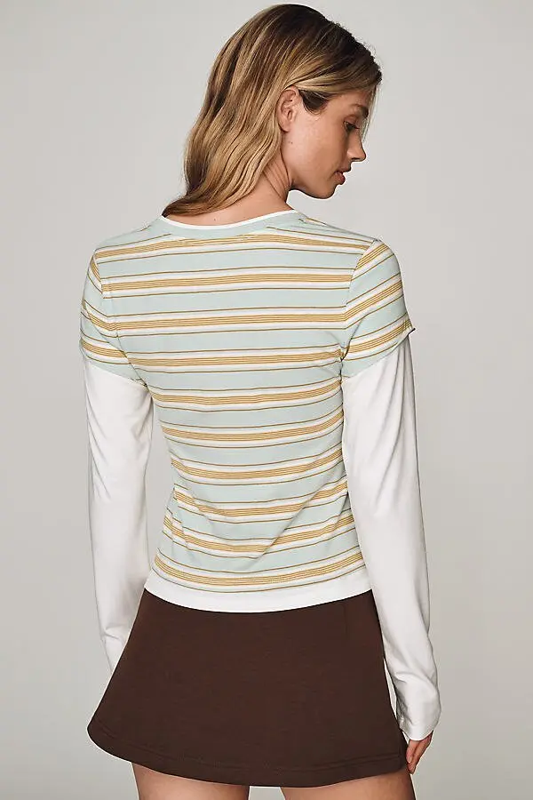 Anthropologie Evan Long-sleeve Twofer Top - Blue Stripe