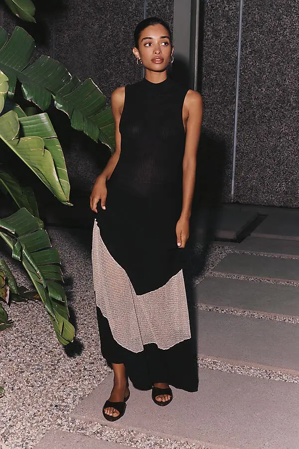 Anthropologie Sheer Panel Midi Dress
