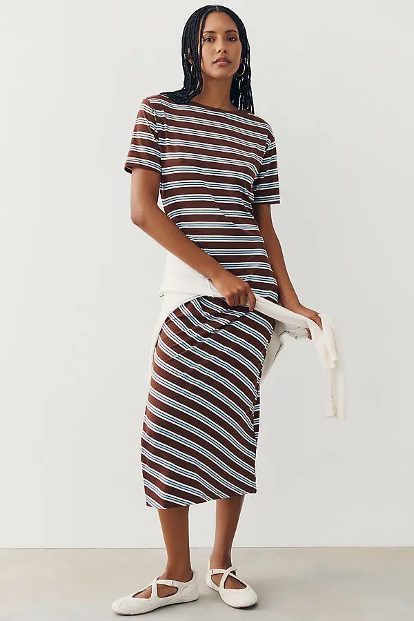Daily Practice Striped T-shirt Midi Dress - Blue Pattern
