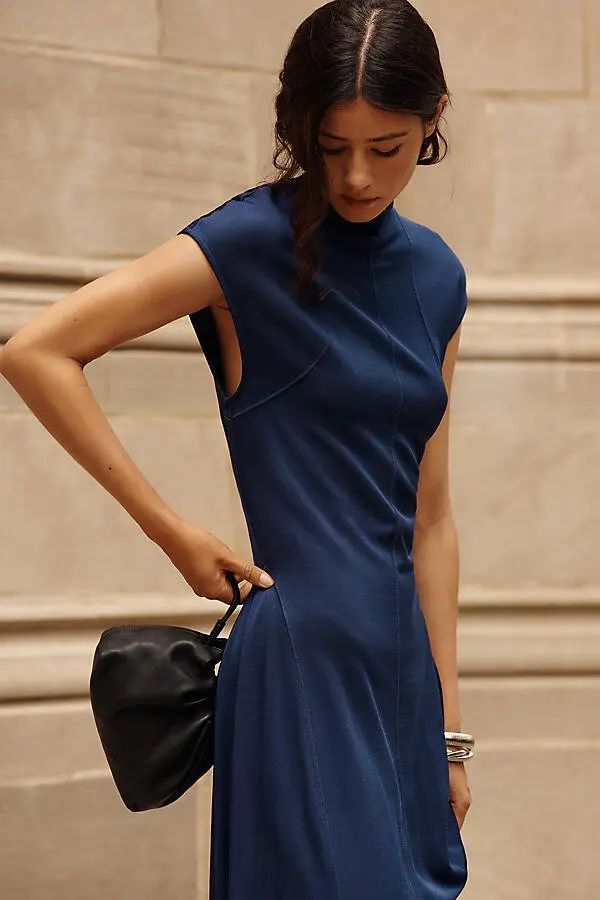 Anthropologie Mock-neck Slim Midi Dress - Naval Academy