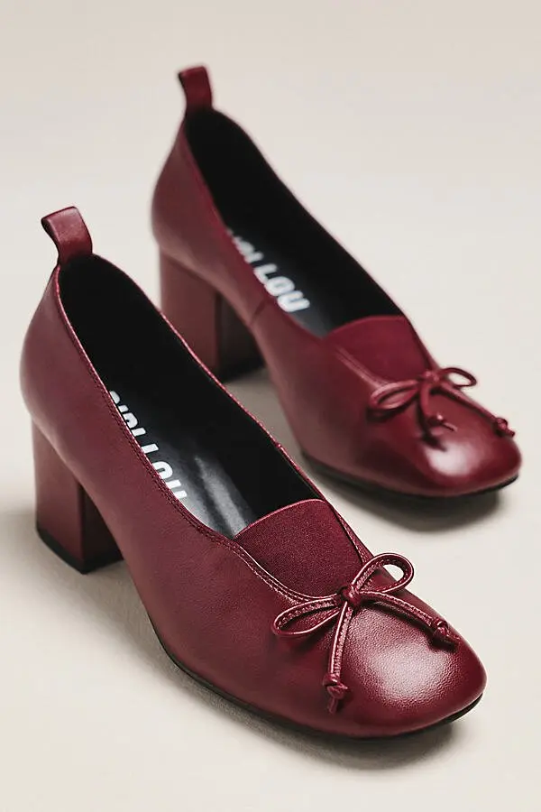 BIBI LOU Ballet Block Heels With Bow Detail - Carmin