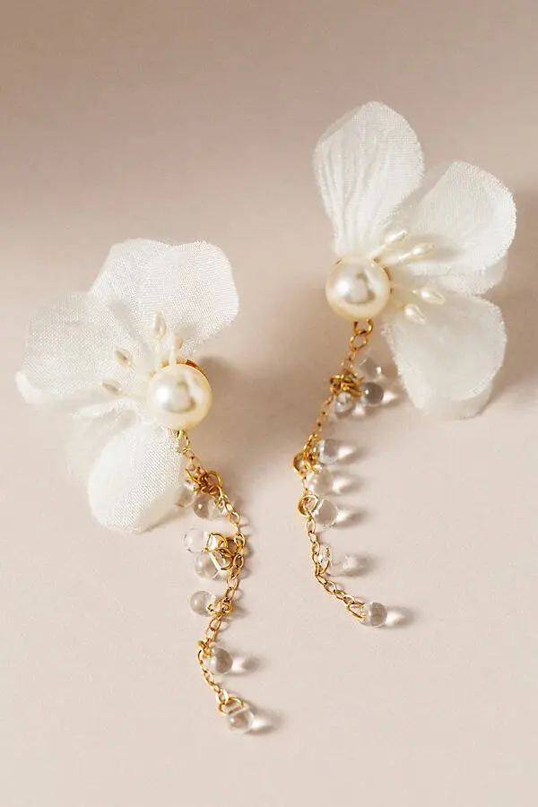 TWIGS & HONEY Silk Petal Crystal Danglg Earrgs