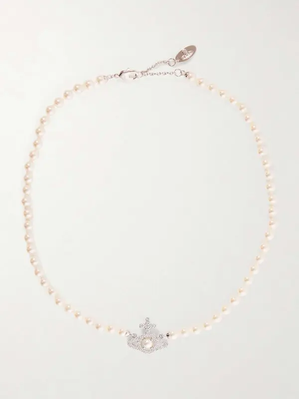 VIVIENNE WESTWOOD Olympia Platinum-tone Crystal And Pearl Necklace - Silver
