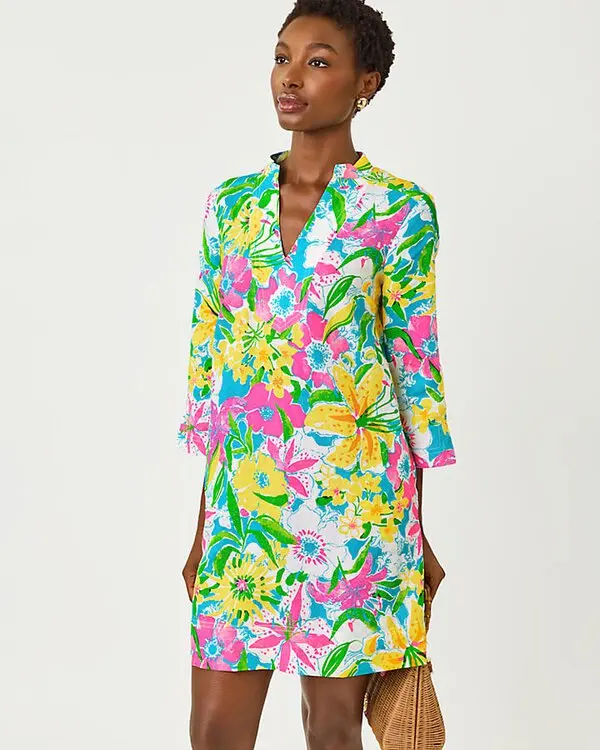 Lilly Pulitzer® Linen Tunic Dress With Bell Sleeves And Pockets - Multicolor