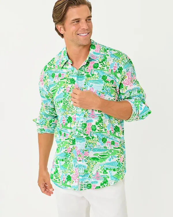 Lilly Pulitzer® Stuff Addison Button Down Linen Shirt In Straight Fit, Long Sleeves - Multicolor