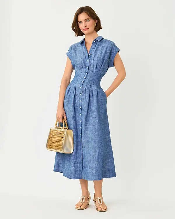 Lilly Pulitzer® Tonya Linen Midi Shirtdress - Navy