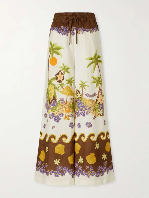 ALEMAIS Island Cove Printed Linen Wide-leg Pants