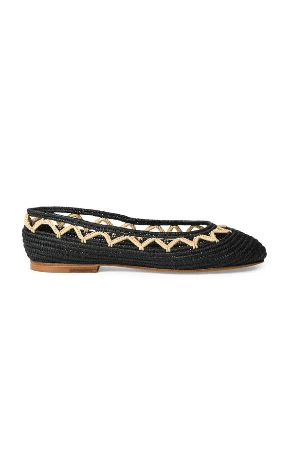 ODISSI Bea Rafia Ballet Flats - Black