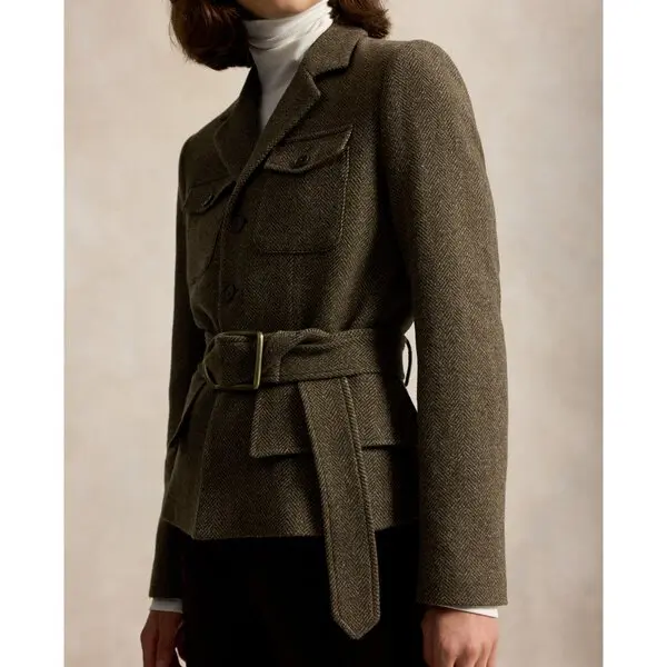 Ralph Lauren Belted Herringbone Utility Jacket - Loden Herringbone