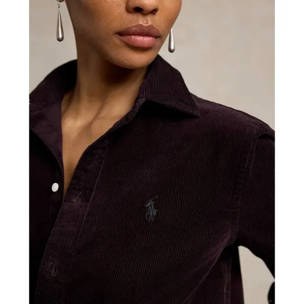 Ralph Lauren Classic Fit Cotton Corduroy Shirt With Embroidered Pony - Midnight Merlot