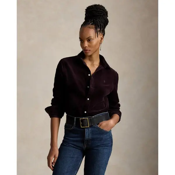 Ralph Lauren Classic Fit Cotton Corduroy Shirt With Embroidered Pony - Midnight Merlot