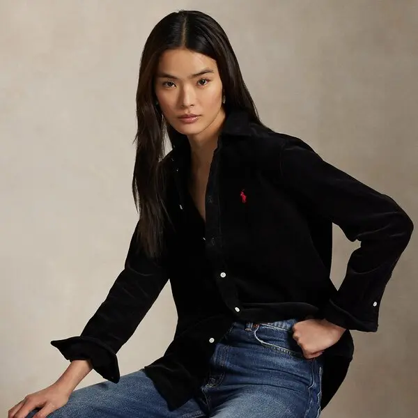 Ralph Lauren Classic Fit Cotton Corduroy Shirt With Embroidered Pony - Polo Black