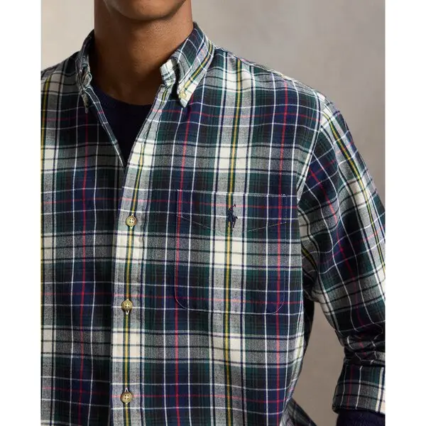 Ralph Lauren Classic Fit Plaid Brushed Oxford Shirt - Navy Green Multi