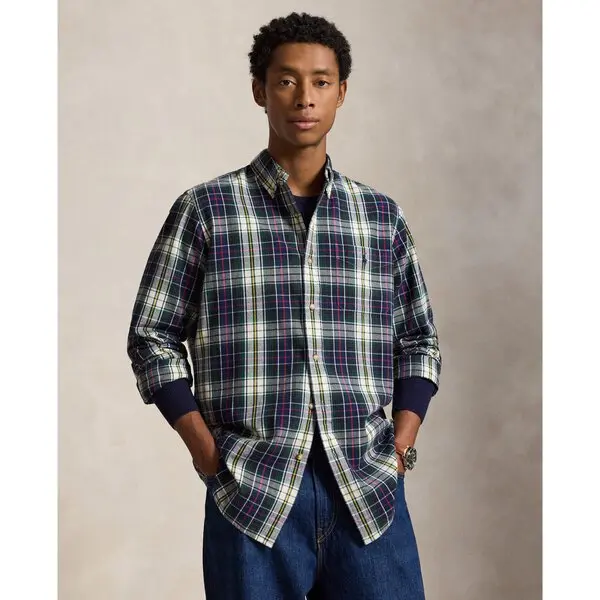 Ralph Lauren Classic Fit Plaid Brushed Oxford Shirt - Navy Green Multi
