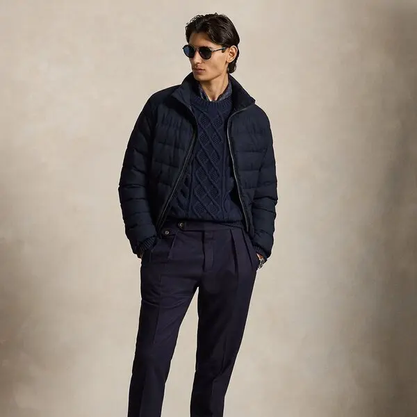 Ralph Lauren Wool Flannel Pleated Trousers - Navy