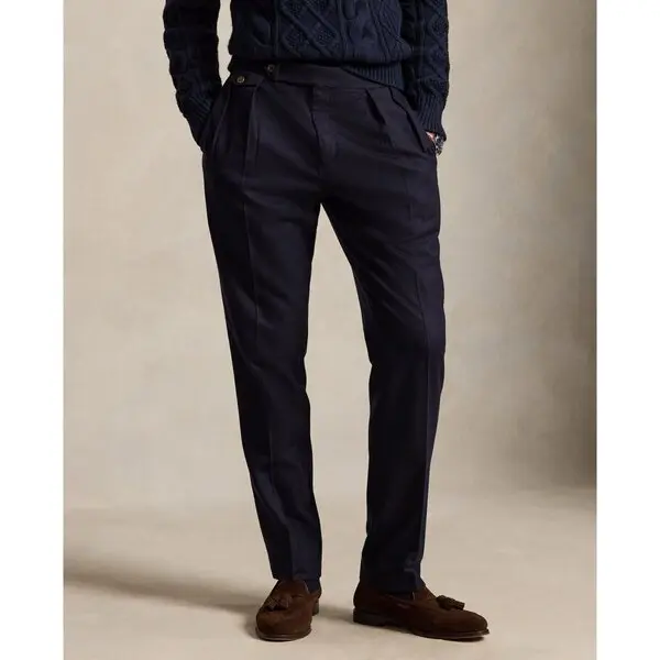 Ralph Lauren Wool Flannel Pleated Trousers - Navy