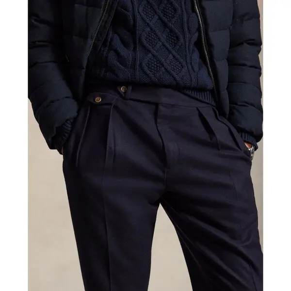 Ralph Lauren Wool Flannel Pleated Trousers - Navy