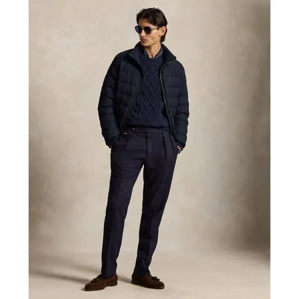 Ralph Lauren Wool Flannel Pleated Trousers - Navy