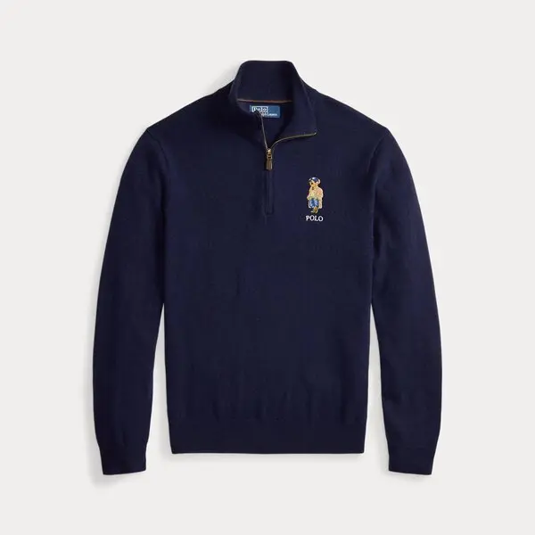 Ralph Lauren Polo Bear Embroidered Wool Quarter-zip Sweater