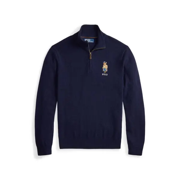 Ralph Lauren Polo Bear Embroidered Wool Quarter-zip Sweater