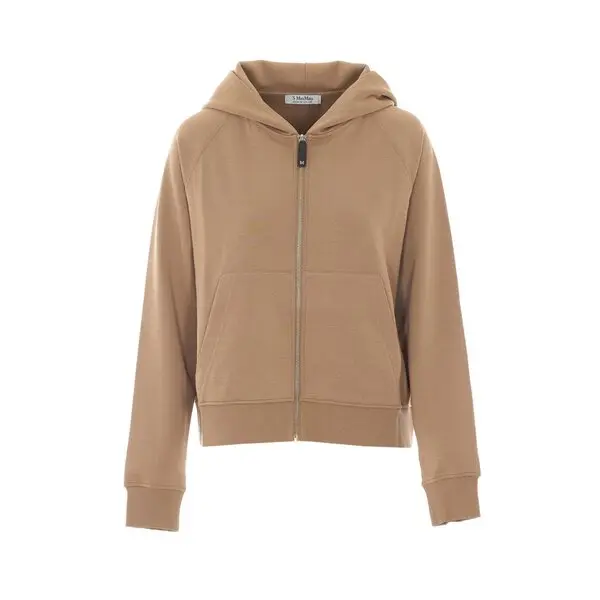 Max Mara Zip-up Hooded Sweatshirt With Embroidered Logo - Cream