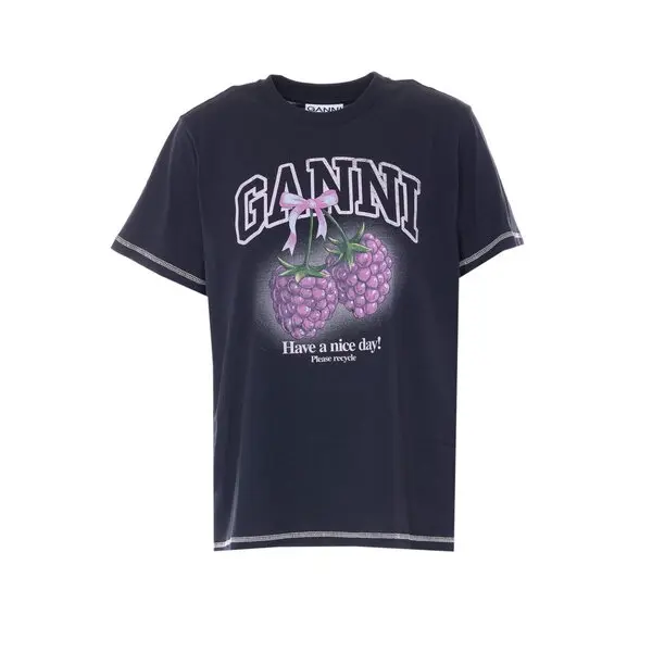 GANNI Logo T-shirt With Raspberry Print