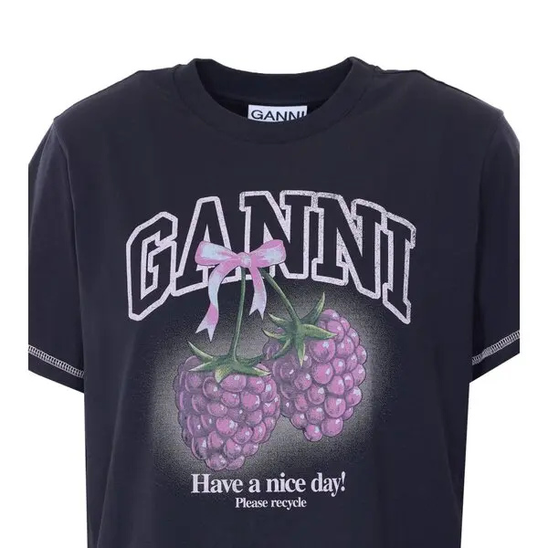GANNI Logo T-shirt With Raspberry Print