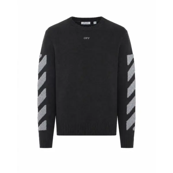 Off-White Diagonal Fuzzy Wool Blend Crew Neck Sweater