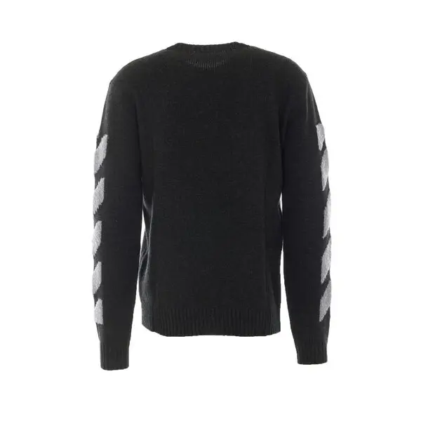 Off-White Diagonal Fuzzy Wool Blend Crew Neck Sweater