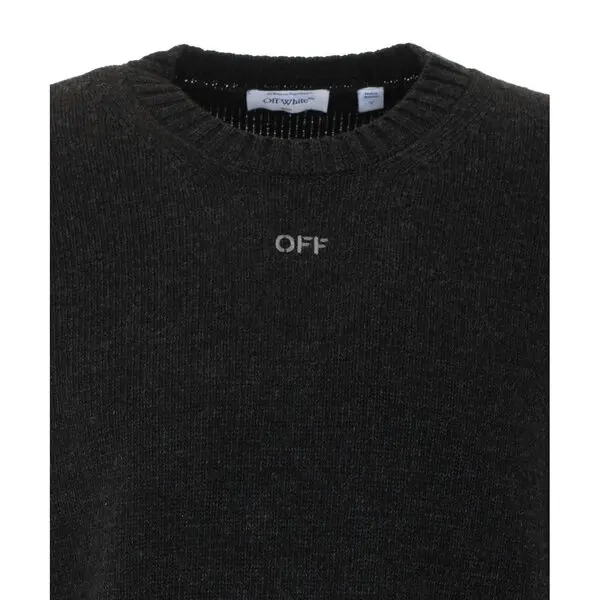 Off-White Diagonal Fuzzy Wool Blend Crew Neck Sweater